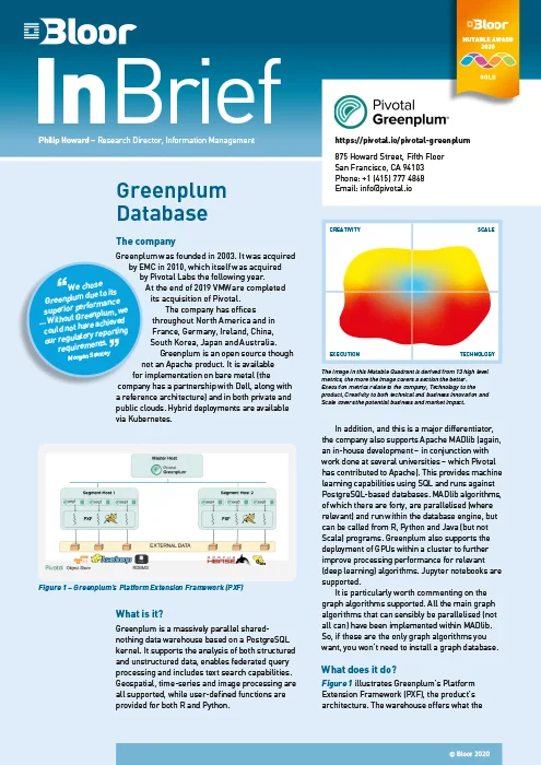 Greenplum Database - Bloor Research